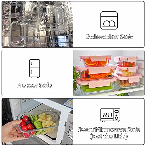 10 Pack Glass Meal Prep Containers with Lids and Steam Vent, Leak-Proof Food Storage Containers with Airtight Lids, Dishwasher / Microwave / Oven / Freezer Safe Glass Containers for Leftovers (Pink)