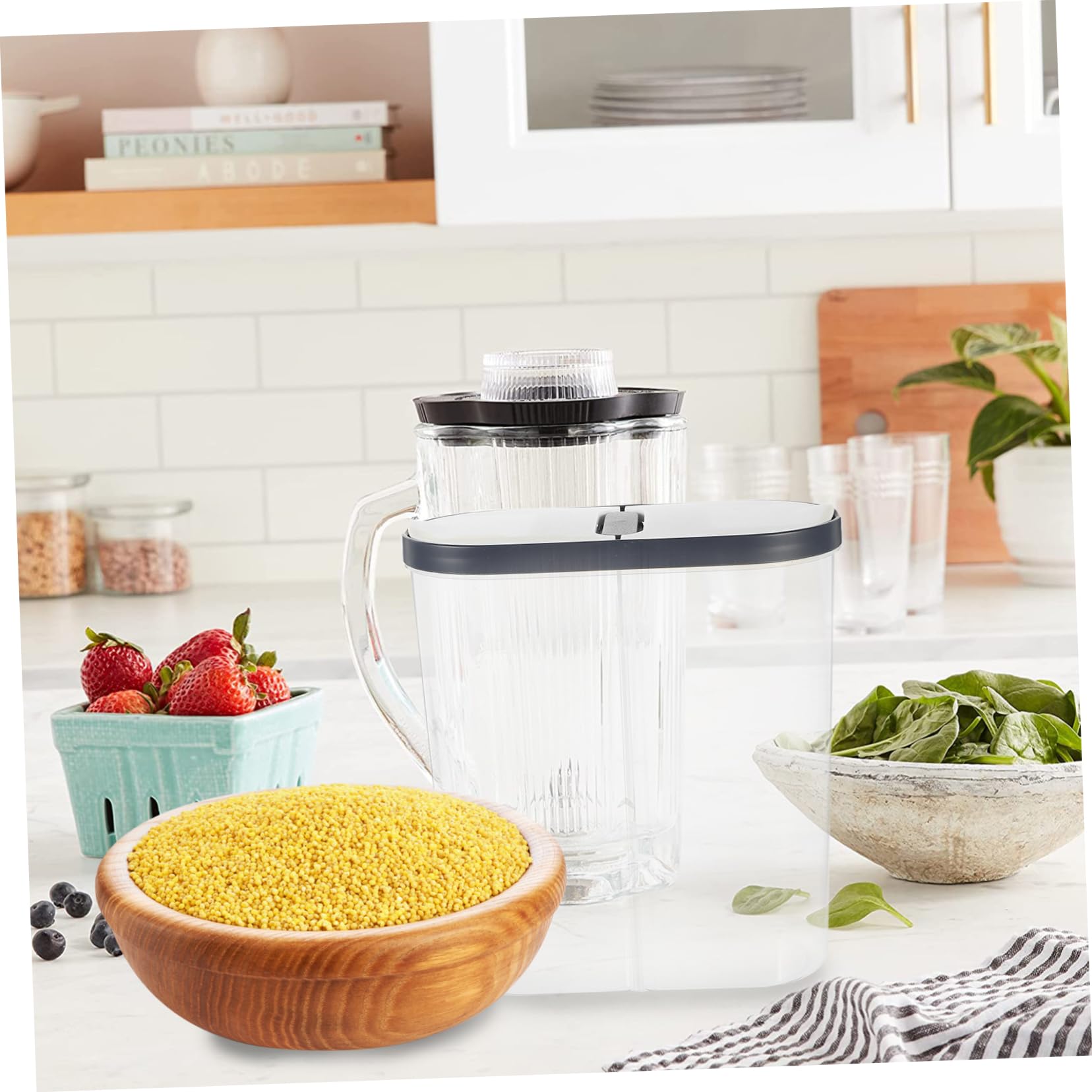 CAXUSD Airtight Rice Dispenser Storage Container Sealed Grain Storage Box for Rice and Cereal Dry Food Box with Compartment Kitchen Pantry Organization