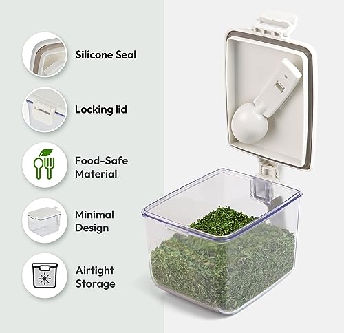 carrotez 2 Pack Airtight Spice Containers with Labels and Spoons, Food Storage Containers for Herbs, Coffee, Seasoning Organization, BPA free - White