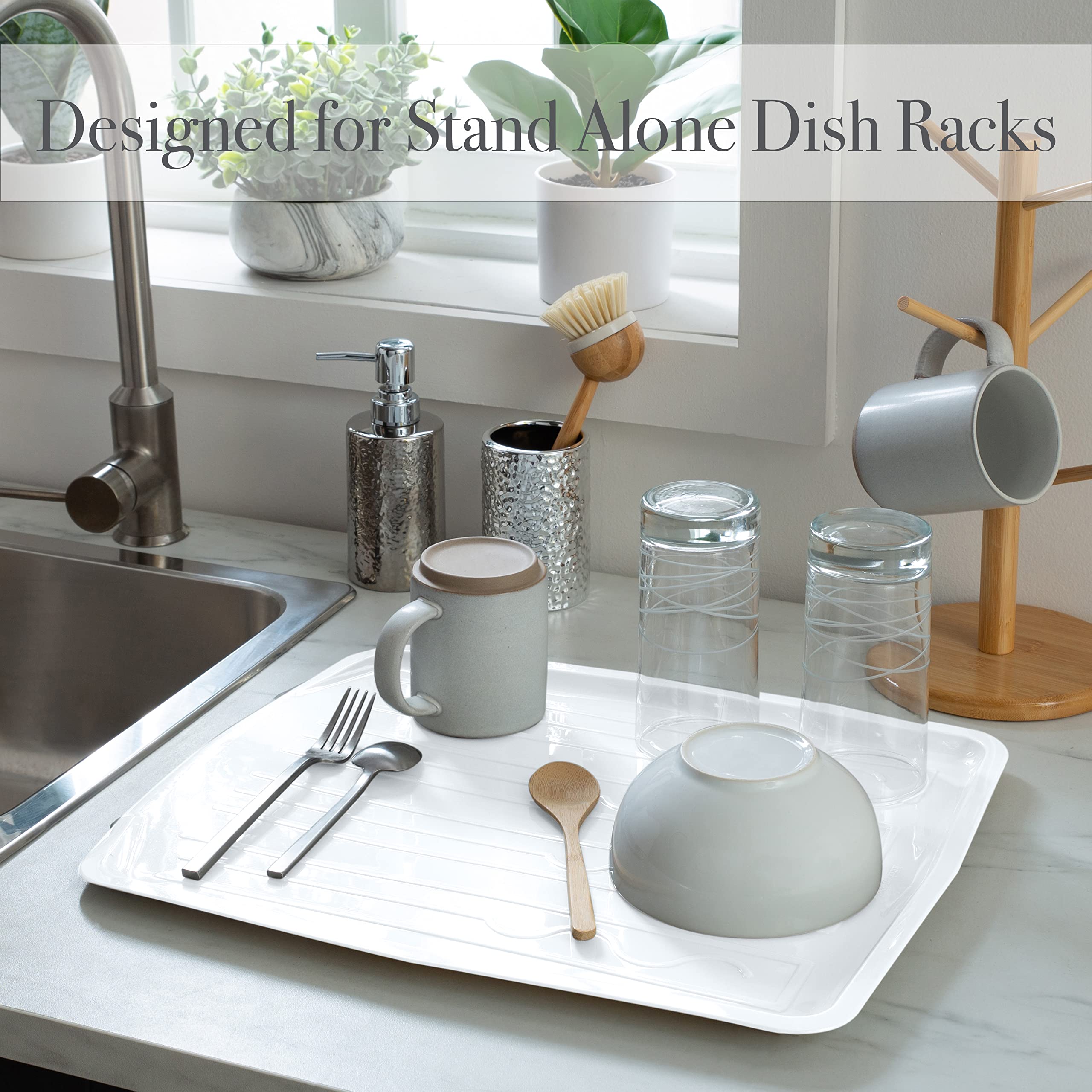 Kitchen Details Countertop Draining Tray | Dimensions: 18"x 15"x 1"| Designed for Stand Alone Dish Racks | Durable | Prevents Water Build Up | White