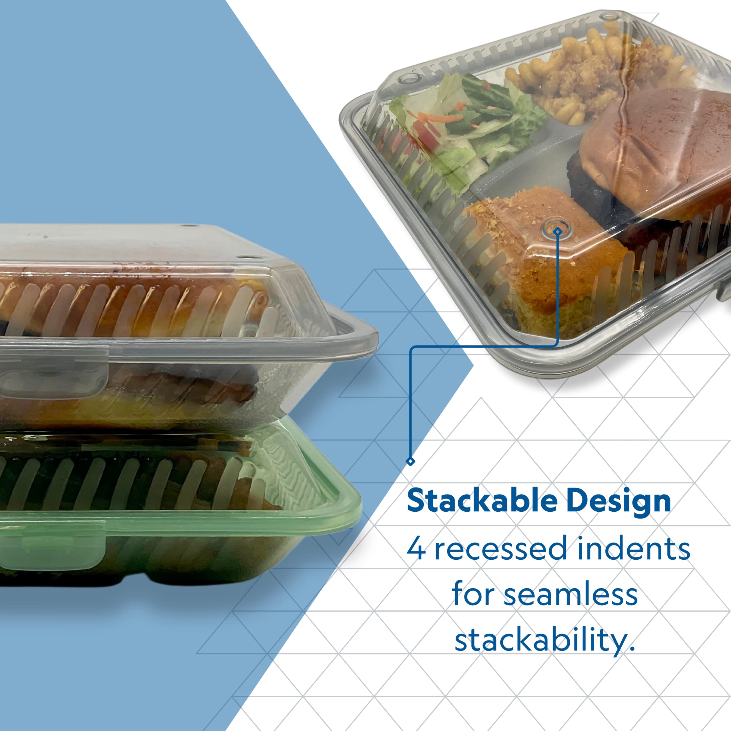 FSE Reusable to Go Take Out Container, 3-Compartment, BPA Free, 9" x 9" x 2.5", Green, Ideal for Meal Prep, Microwave and Dishwasher Safe