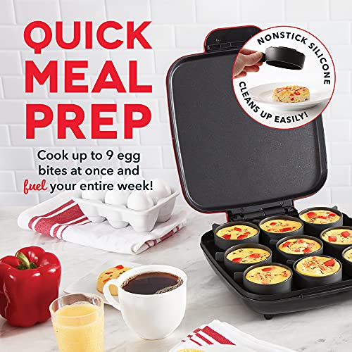 Dash Sous Vide Style Family Size Egg Bite Maker for Breakfast Bites, Sandwiches, Healthy Snacks or Desserts, Keto & Paleo Friendly (9 Servings), Red, 9 Egg Bites