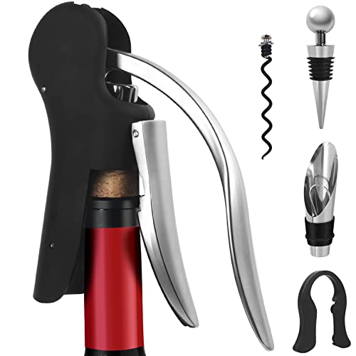 Wine Opener-Wine Bottle Opener Corkscrew Set- Lever Corkscrew Wine Openers with Foil Cutter, Wine Stopper,Pourer and Extra Spiral by IIQ