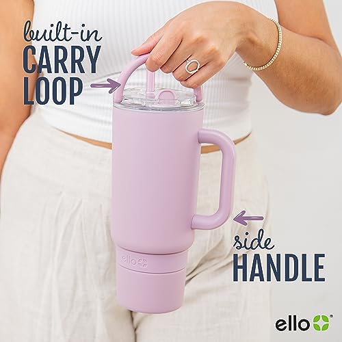 Ello Port 40oz Tumbler with Carry Loop & Integrated Handle, Vacuum Insulated Stainless Steel Reusable Water Bottle, Travel Mug with Leak Proof Lid & Straw, Perfect for Iced Coffee & Tea, Sage
