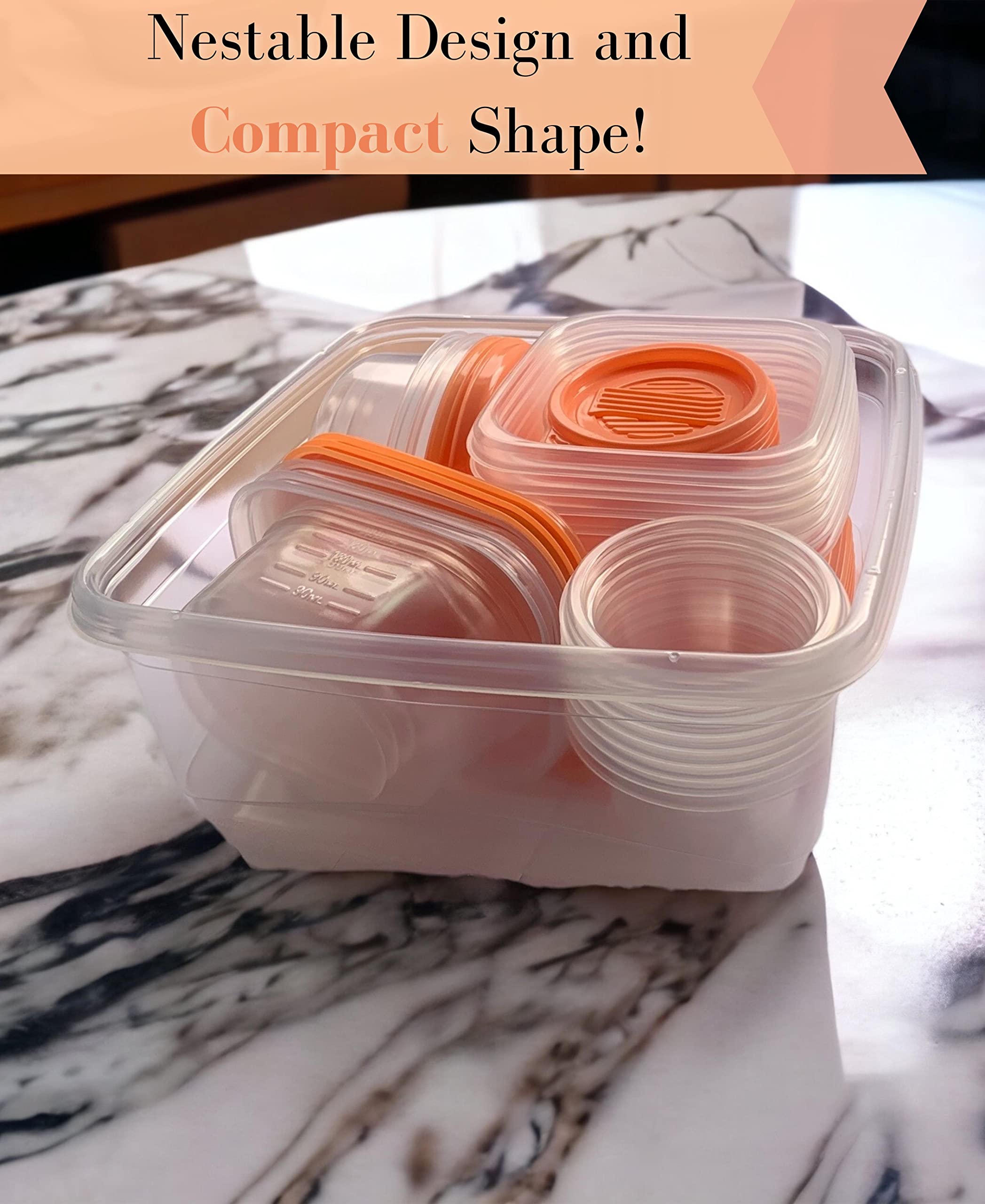 Room 2 Room 42-Piece Food Storage Container Set For Food Storage, Dishwasher Safe, Airtight, BEST VALUE (Orange)