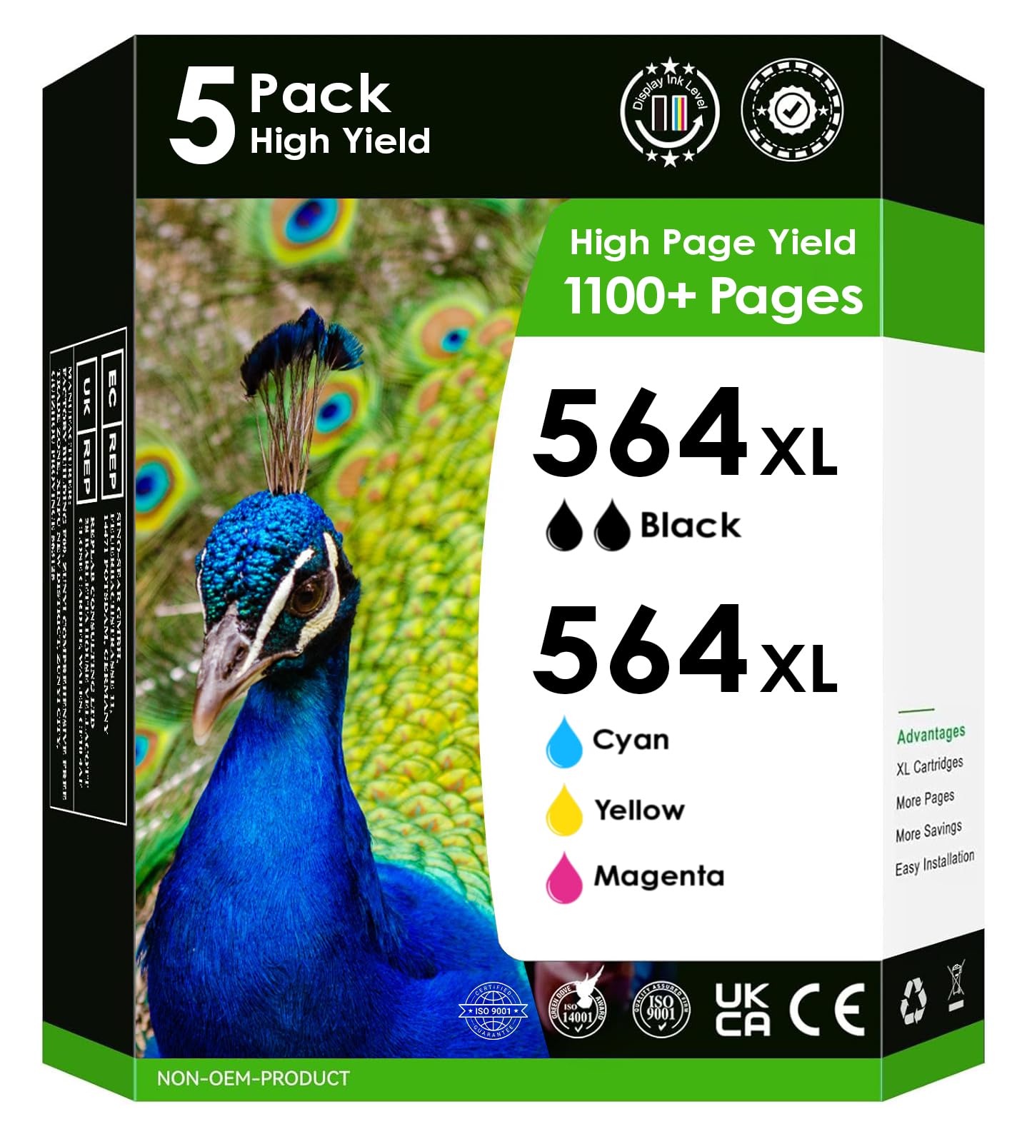 INKjetsclub Remanufactured Ink Cartridge Replacement for HP 564XL, 2 Black, 1 Cyan, 1 Magenta & 1 Yellow, 5 Pack (No Photo Black)