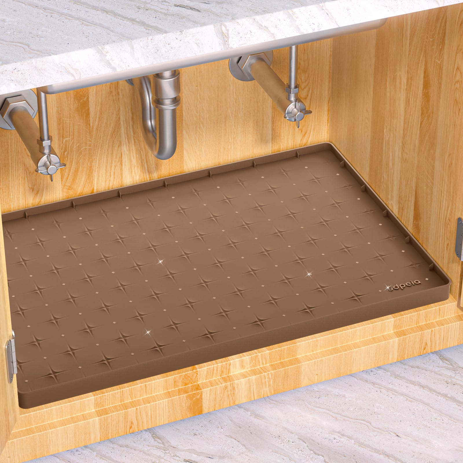 Sdpeia Under Sink Mat for [34" x 22"] Cabinet, Upgraded Silicone Waterproof Mat Kitchen Cabinet Liner Cabinet Protector Kitchen Organizers and Storage