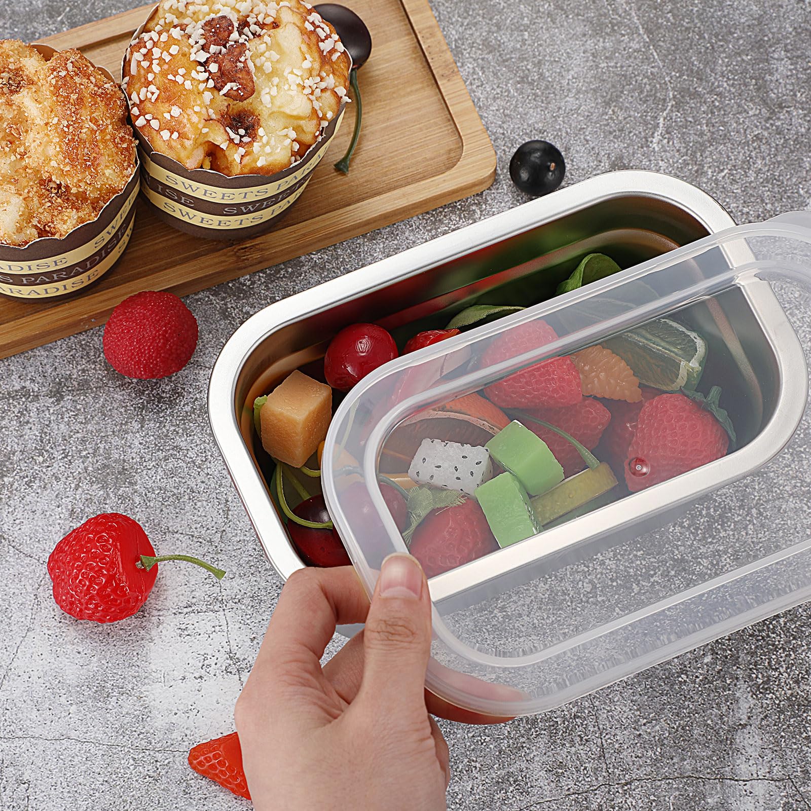 8 Pcs Stainless Steel Food Containers with Lids 1/9 Size Steam Hotel Pans 1 mm Thick Restaurant Table Pans Food Prep Pan Metal Meal Food Containers Steamer for Freezer Buffet Kitchen(4'' Deep)