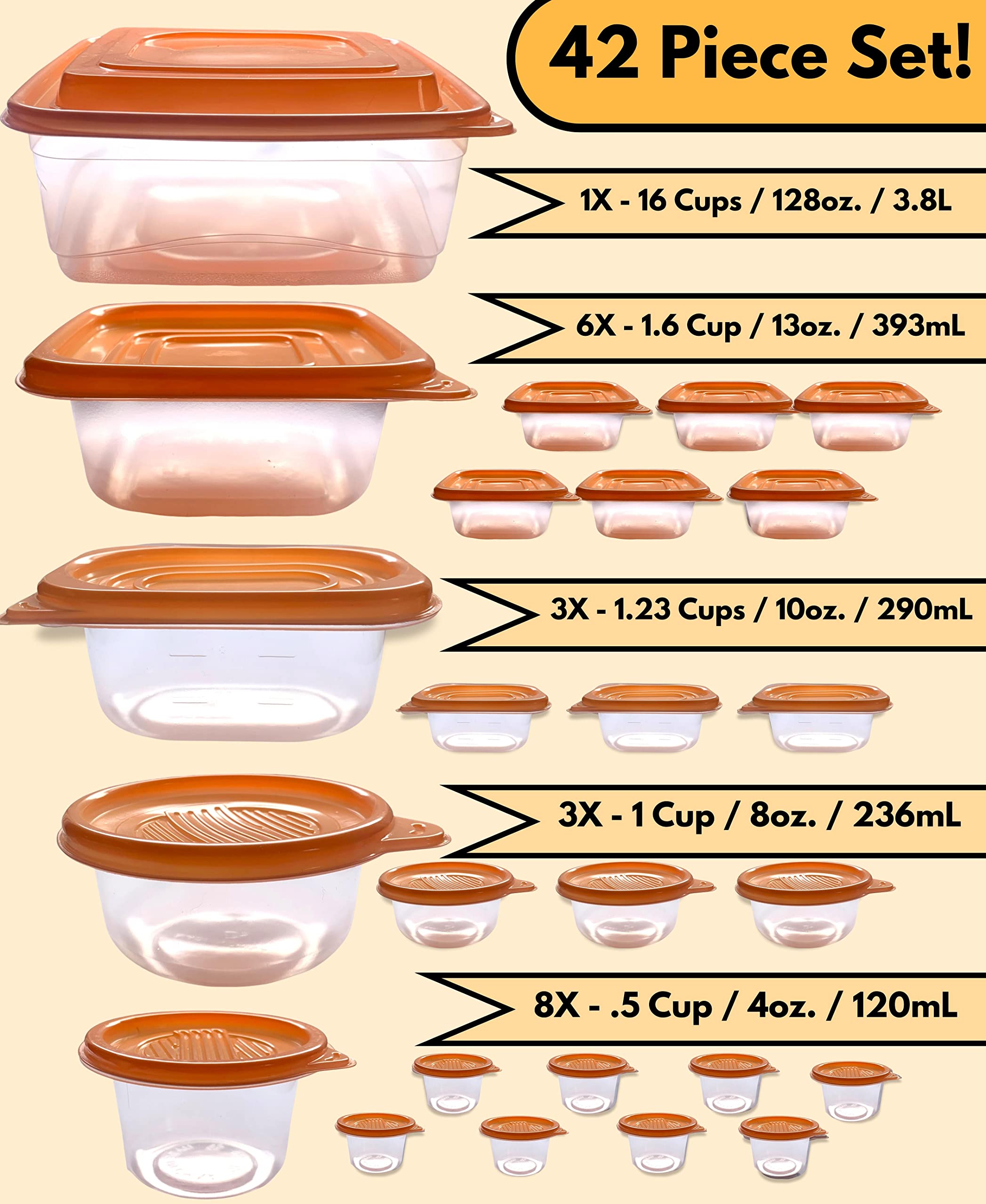 Room 2 Room 42-Piece Food Storage Container Set For Food Storage, Dishwasher Safe, Airtight, BEST VALUE (Orange)