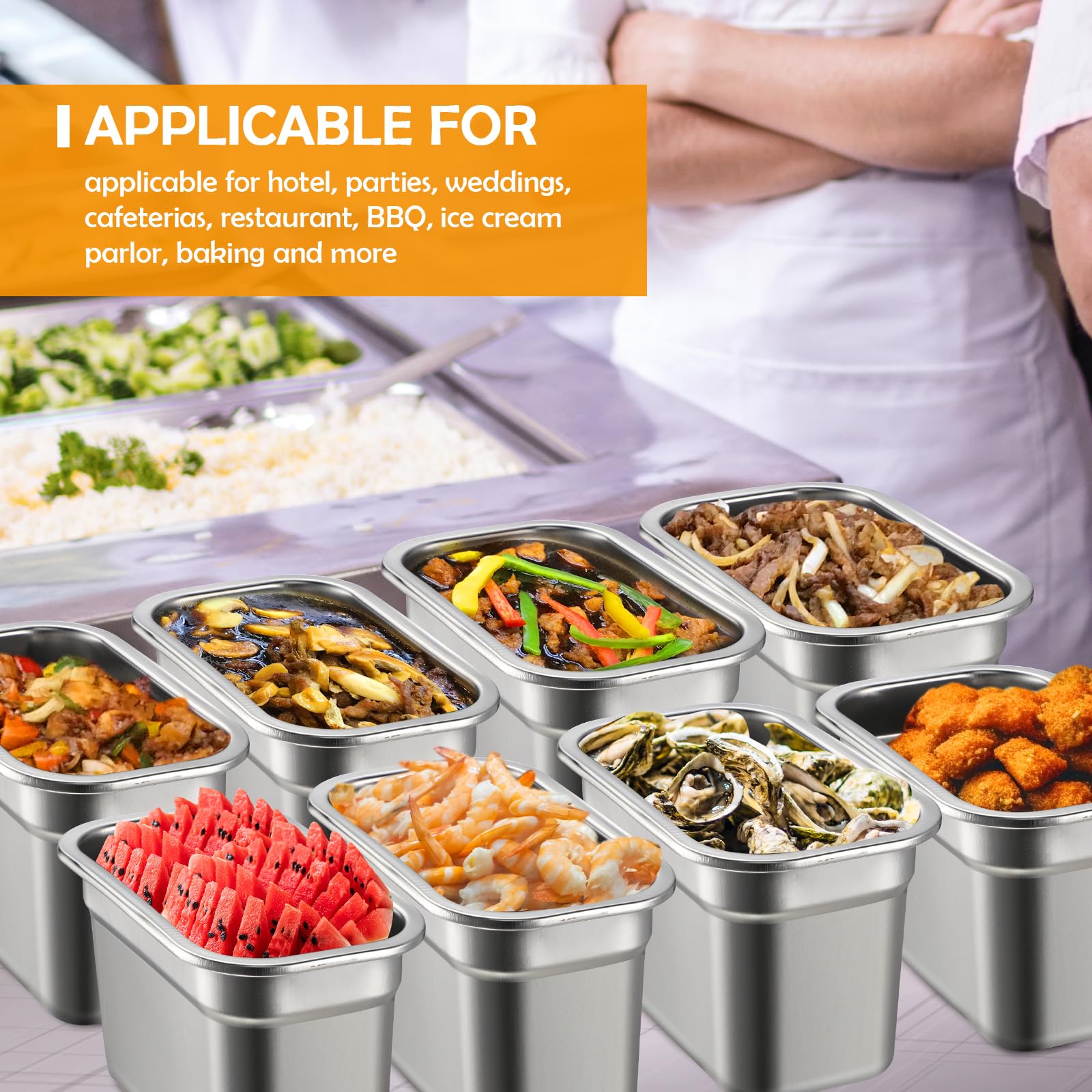8 Pcs Stainless Steel Food Containers with Lids 1/9 Size Steam Hotel Pans 1 mm Thick Restaurant Table Pans Food Prep Pan Metal Meal Food Containers Steamer for Freezer Buffet Kitchen(4'' Deep)