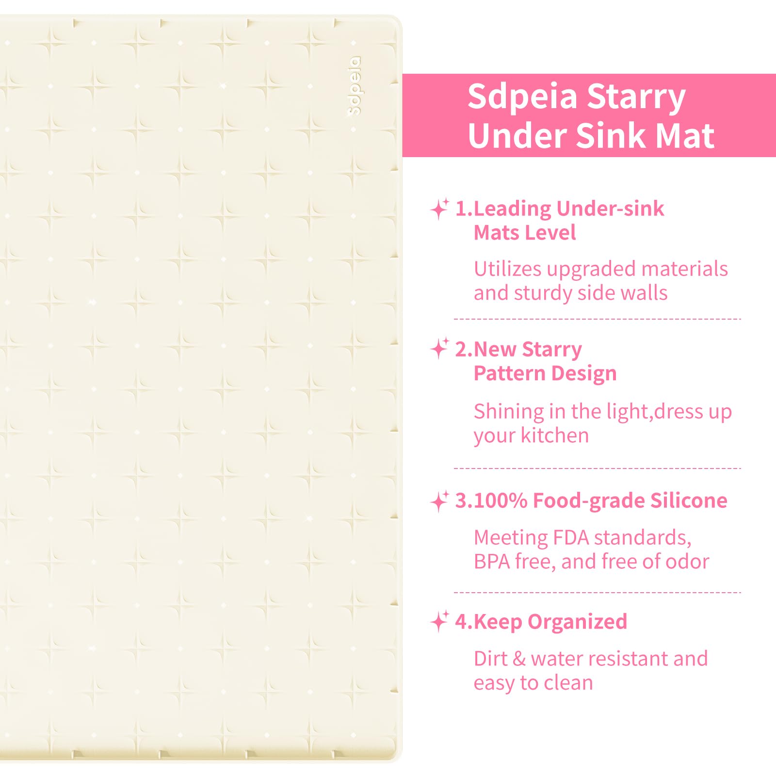 Sdpeia Under Sink Mat for [34" x 22"] Cabinet, Upgraded Silicone Waterproof Mat Kitchen Cabinet Liner Cabinet Protector Kitchen Organizers and Storage