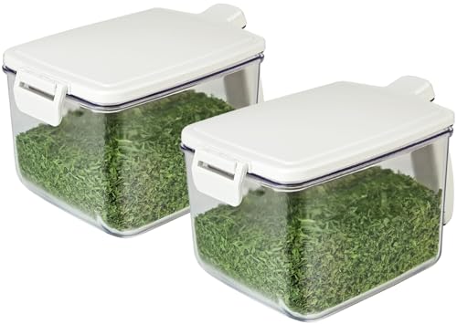 carrotez 2 Pack Airtight Spice Containers with Labels and Spoons, Food Storage Containers for Herbs, Coffee, Seasoning Organization, BPA free - White