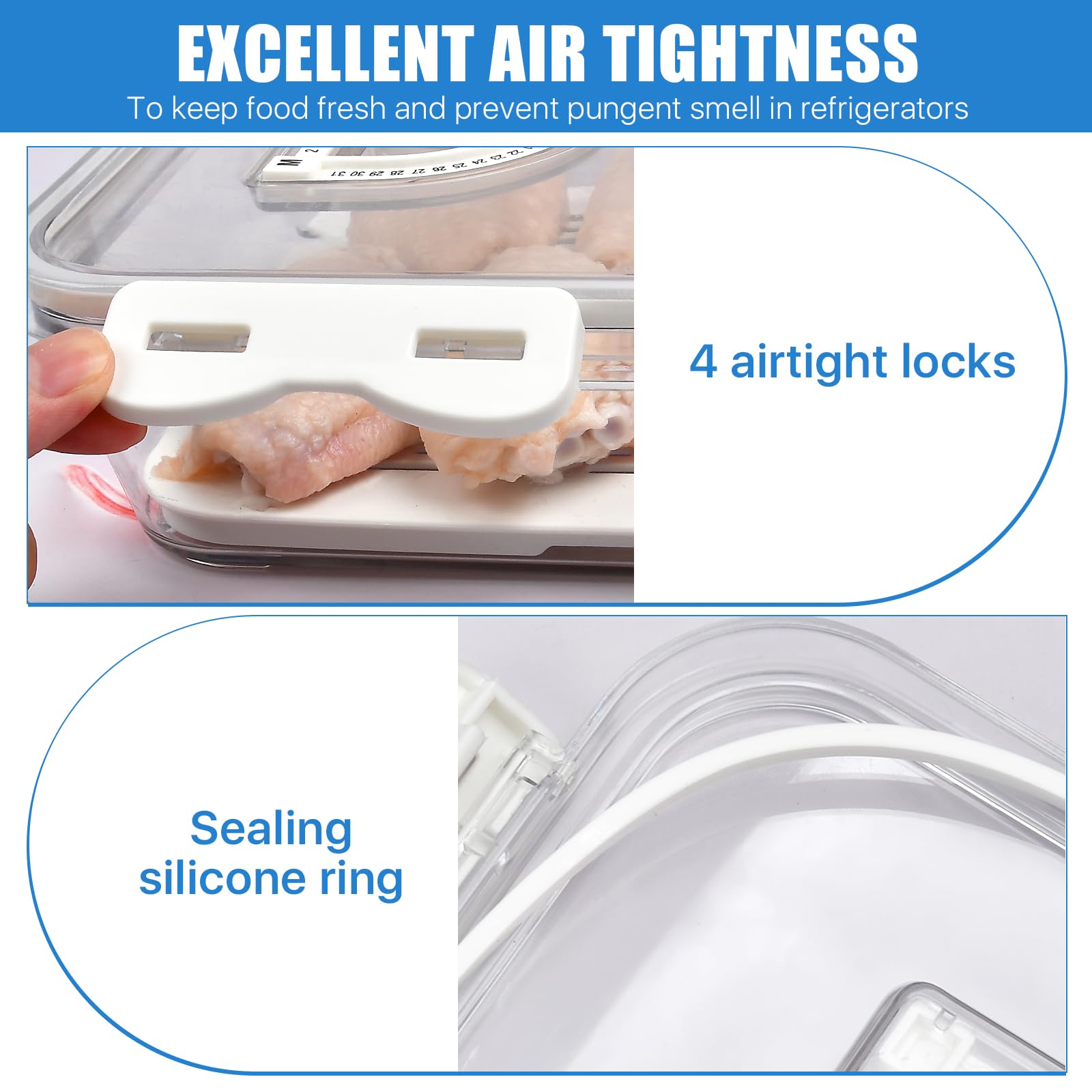 Bacon Container for Refrigerator, Airtight Thick Plastic Deli Meat Keeper with Lids for Fridge, Kitchen Cold Cuts Food Storage Organizer, Bacon Holder Cheese Saver with Serving Tongs and Drain Plate
