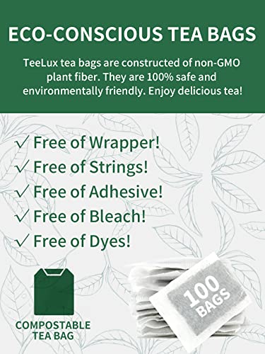 TeeLux Green Tea Bags, Natural Pure Green Tea, Super Antioxidant, Caffeinated, 100 Count Tea Bags to Support Overall Health