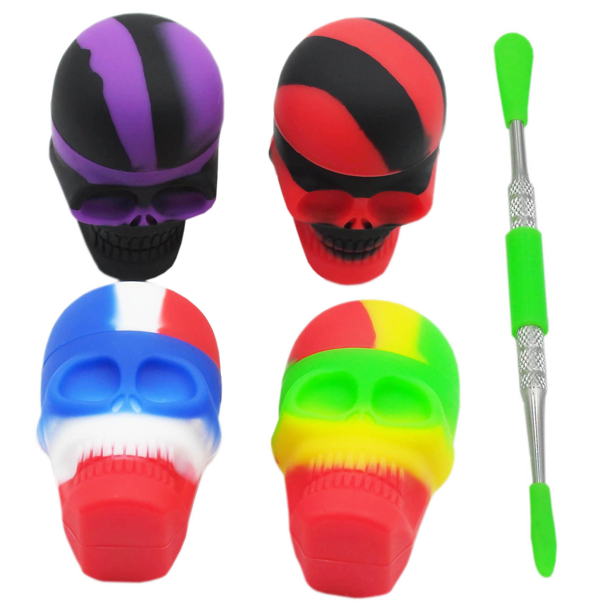 KUVIS 15ml Skull Silicone Wax Containers Non-stick Concentrate Jars with Carving Tool (Multi)