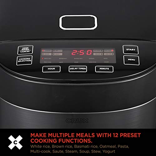 Crux 20 Cup Induction Rice Cooker, Multi-Cooker, Food Steamer, Slow Cooker, Stewpot, Easy One-Pot Healthy Meals, Dishwasher Safe Non-Stick Bowl, Black, one size