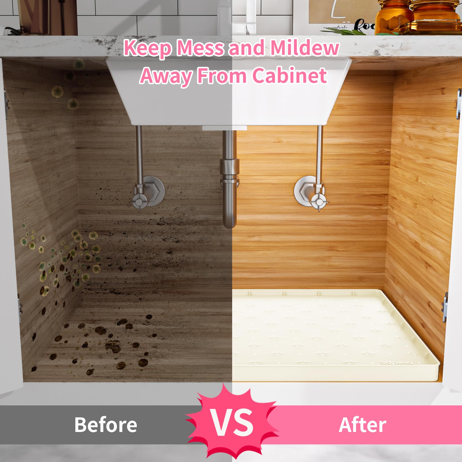 Sdpeia Under Sink Mat for [34" x 22"] Cabinet, Upgraded Silicone Waterproof Mat Kitchen Cabinet Liner Cabinet Protector Kitchen Organizers and Storage