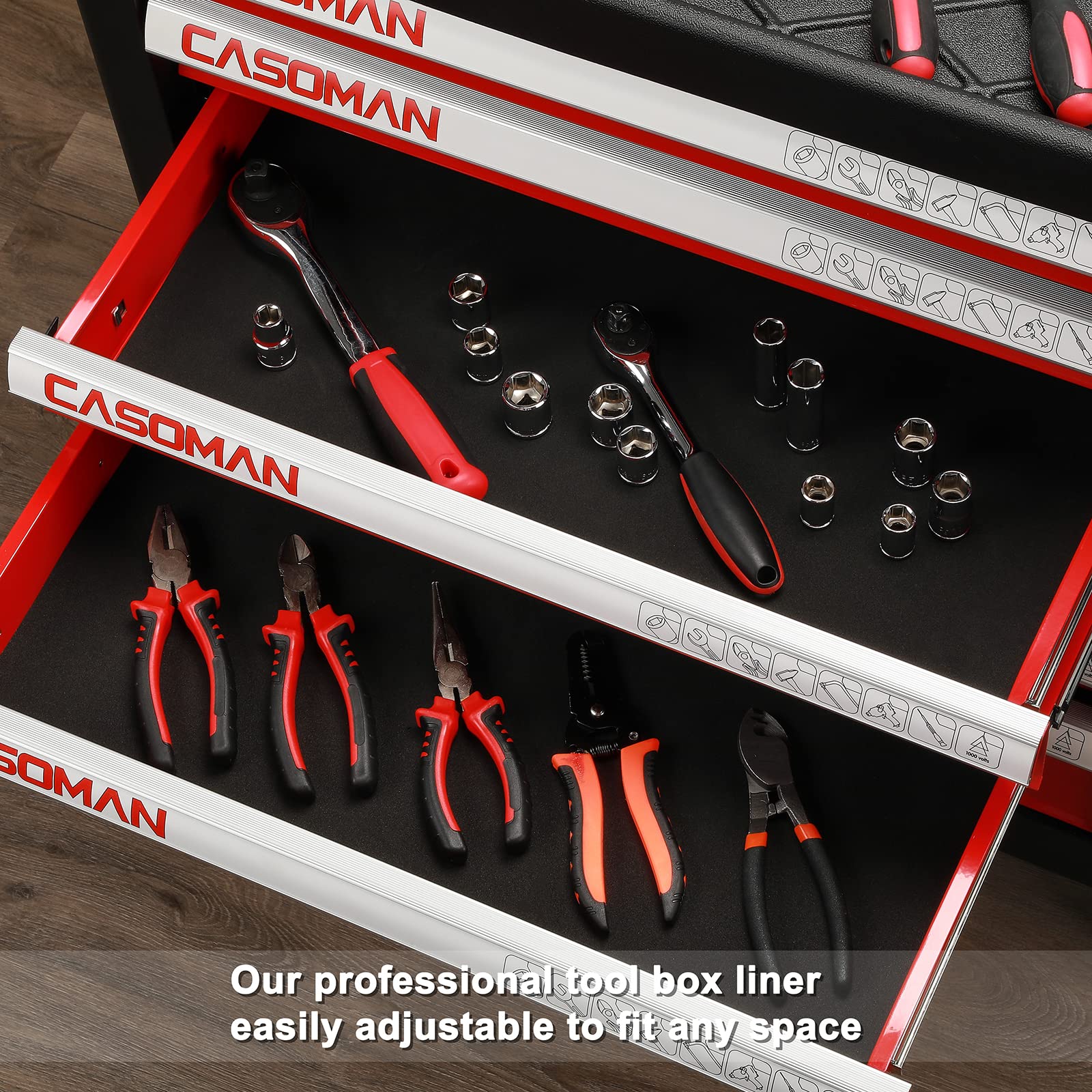 CASOMAN Professional Tool Box Liner and Drawer Liner - 24 inch (Wide) x 24 feet (Long), Non-Slip,Easy Cut, Black