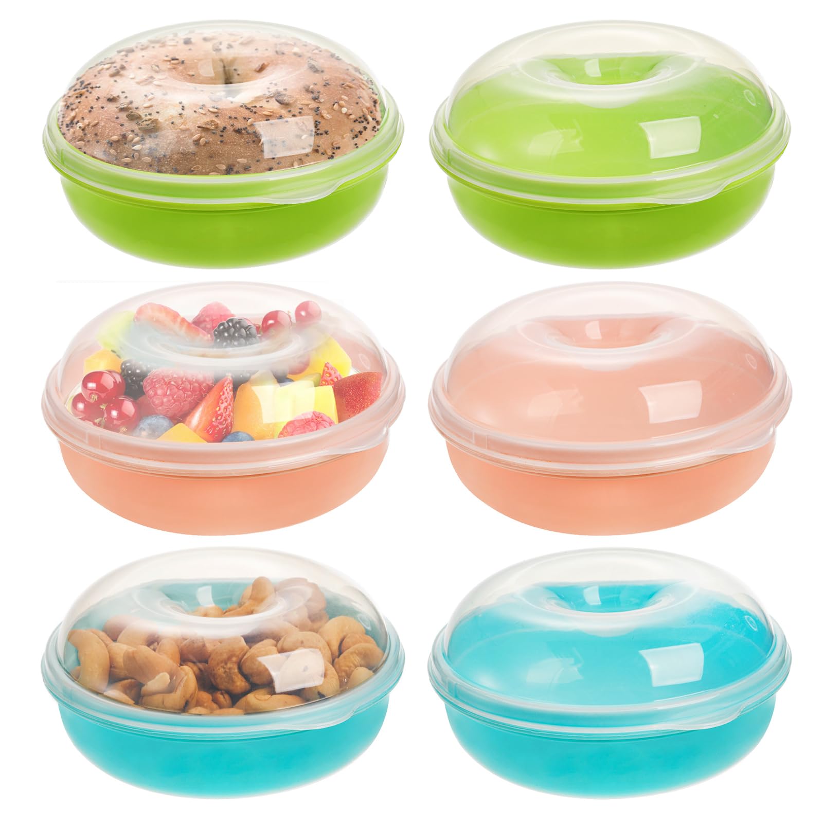 Frcctre 6 Pack Bagel Keeper, Round Bagel Fresh Saver Donut Keeper Holder, Reusable Bagels Storage Container Bagels Fruit Storage Box for Home Kitchen