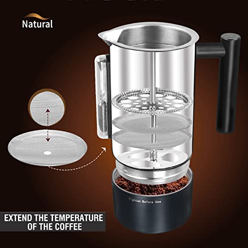 qidcfe French Press Coffee Maker ,304 Grade Stainless Steel Insulated , Easy To Clean Removable Bottom,42oz(1.2L) Coffee Press for Home Office,Dishwasher Safe (black)