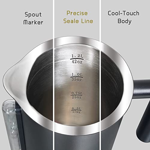 qidcfe French Press Coffee Maker ,304 Grade Stainless Steel Insulated , Easy To Clean Removable Bottom,42oz(1.2L) Coffee Press for Home Office,Dishwasher Safe (black)