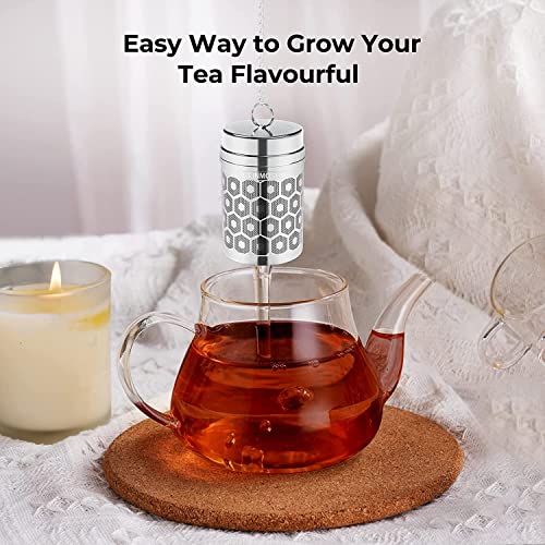 2 Pack Reinmoson Tea Strainers for Loose Tea, Extra Fine Mesh Tea Infuser for Loose Leaf Tea, 304 Stainless Steel & Updated Slim Threaded Lid, Loose Leaf Tea Steeper for Black Tea, Rooibos, etc