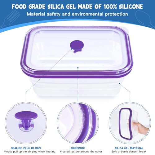 DERUI Collapsible Food Storage Containers, Premium Silicone, BPA Free,Microwave and Oven Safe Container with lids, For Travel, Camping or Baking 1200ml/40.6OZ(Purple,1Pack)