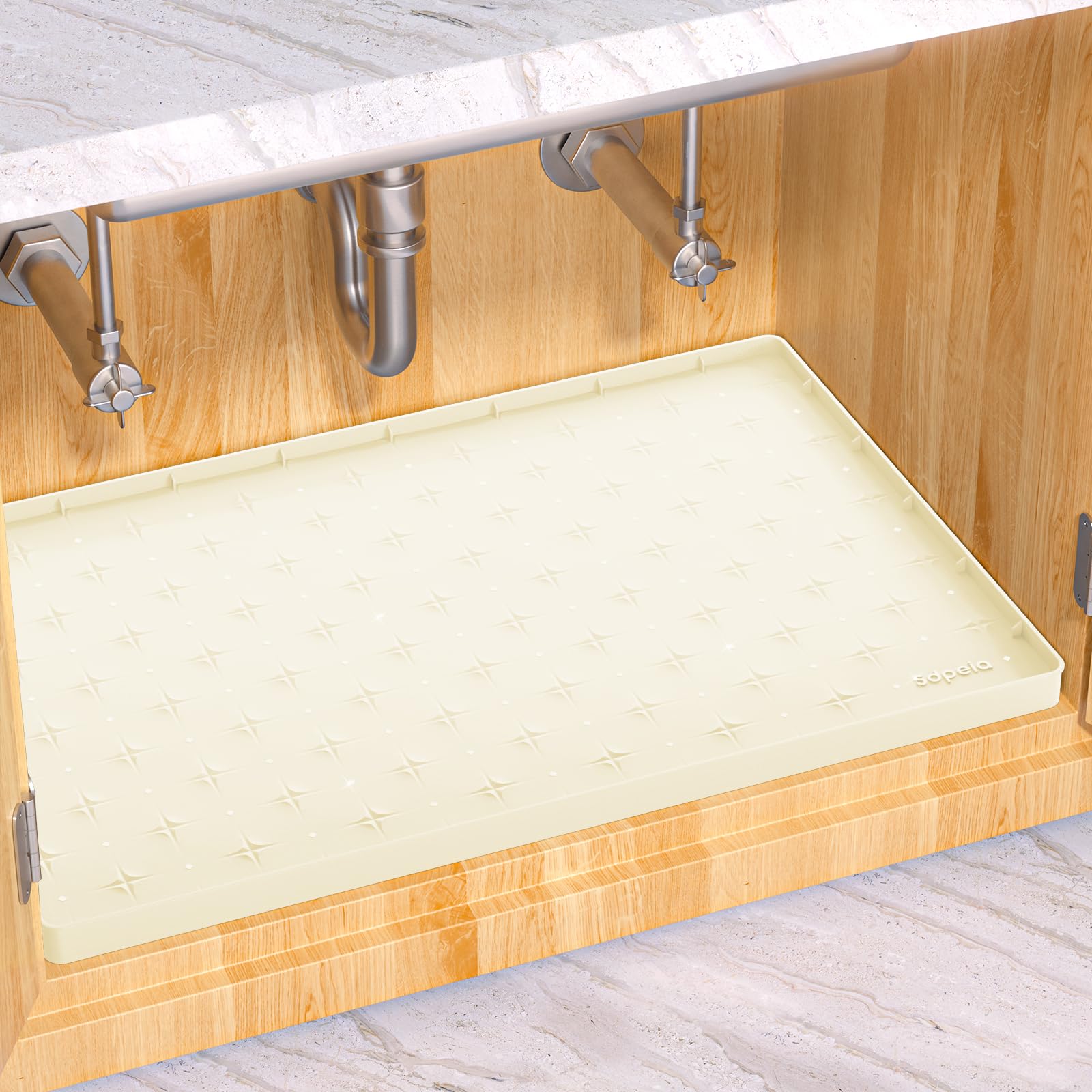 Sdpeia Under Sink Mat for [34" x 22"] Cabinet, Upgraded Silicone Waterproof Mat Kitchen Cabinet Liner Cabinet Protector Kitchen Organizers and Storage