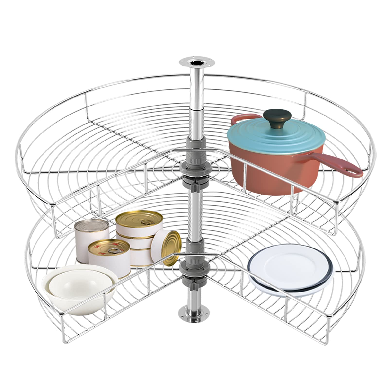 LOYALHEARTDY 28 Inch Lazy Susan Organizer, 2 Tier Lazy Kitchen Base Cabinet Corner Organizer Kitchen Corner Pantry 270° Rotating Basket Rotating Tray Kidney Lazy Susan Turntable for Cabinet