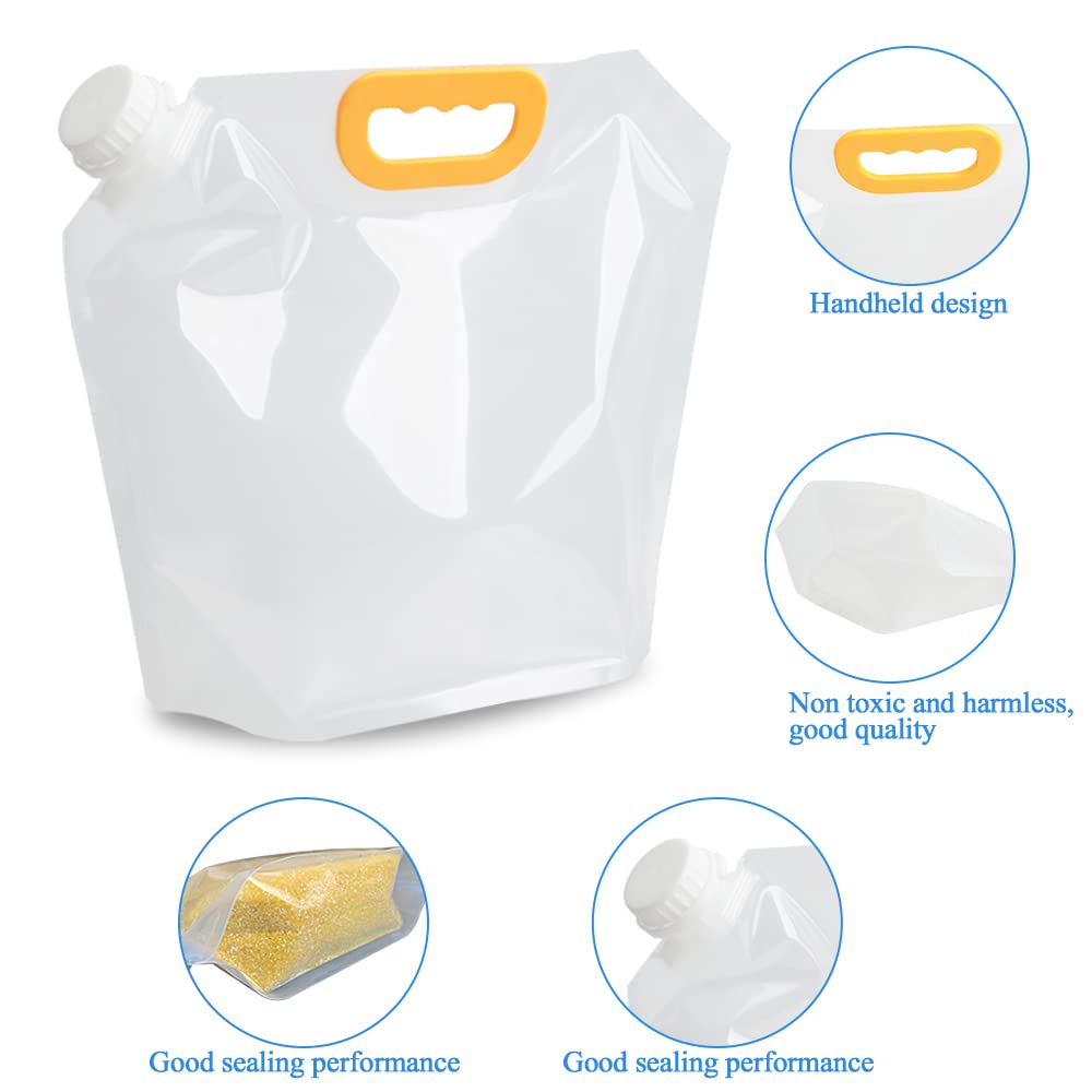 PENCK 2.5L Moisturize Proof Storage Bags 5Pcs Reusable Plastic Bags Emergency Water Storage Large Capacity Clear Cereal Dry Food Containers Stand Up Grain Sealed Bag with Funnel