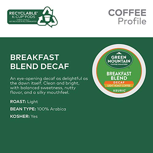 Green Mountain Coffee Roasters Breakfast Blend Decaf, Single-Serve Keurig K-Cup Pods, Light Roast Coffee Pods, 24 Count (Pack of 4)