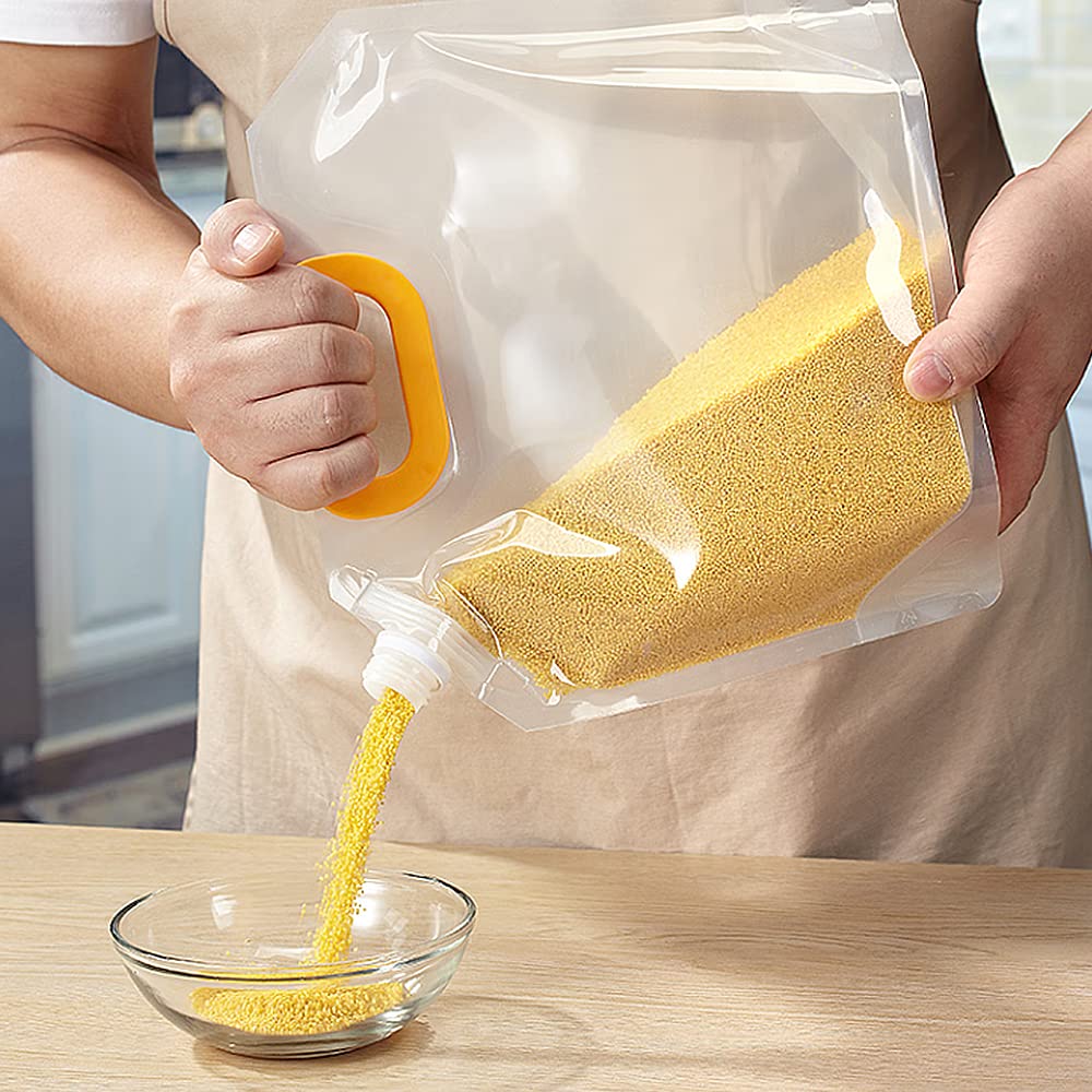 PENCK 2.5L Moisturize Proof Storage Bags 5Pcs Reusable Plastic Bags Emergency Water Storage Large Capacity Clear Cereal Dry Food Containers Stand Up Grain Sealed Bag with Funnel