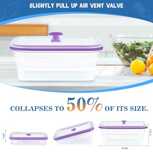 DERUI Collapsible Food Storage Containers, Premium Silicone, BPA Free,Microwave and Oven Safe Container with lids, For Travel, Camping or Baking 1200ml/40.6OZ(Purple,1Pack)