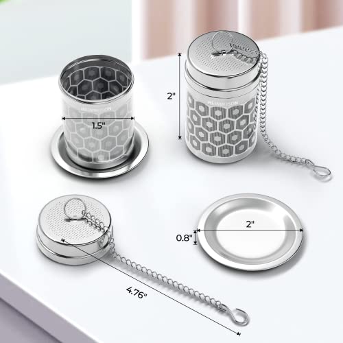 2 Pack Reinmoson Tea Strainers for Loose Tea, Extra Fine Mesh Tea Infuser for Loose Leaf Tea, 304 Stainless Steel & Updated Slim Threaded Lid, Loose Leaf Tea Steeper for Black Tea, Rooibos, etc