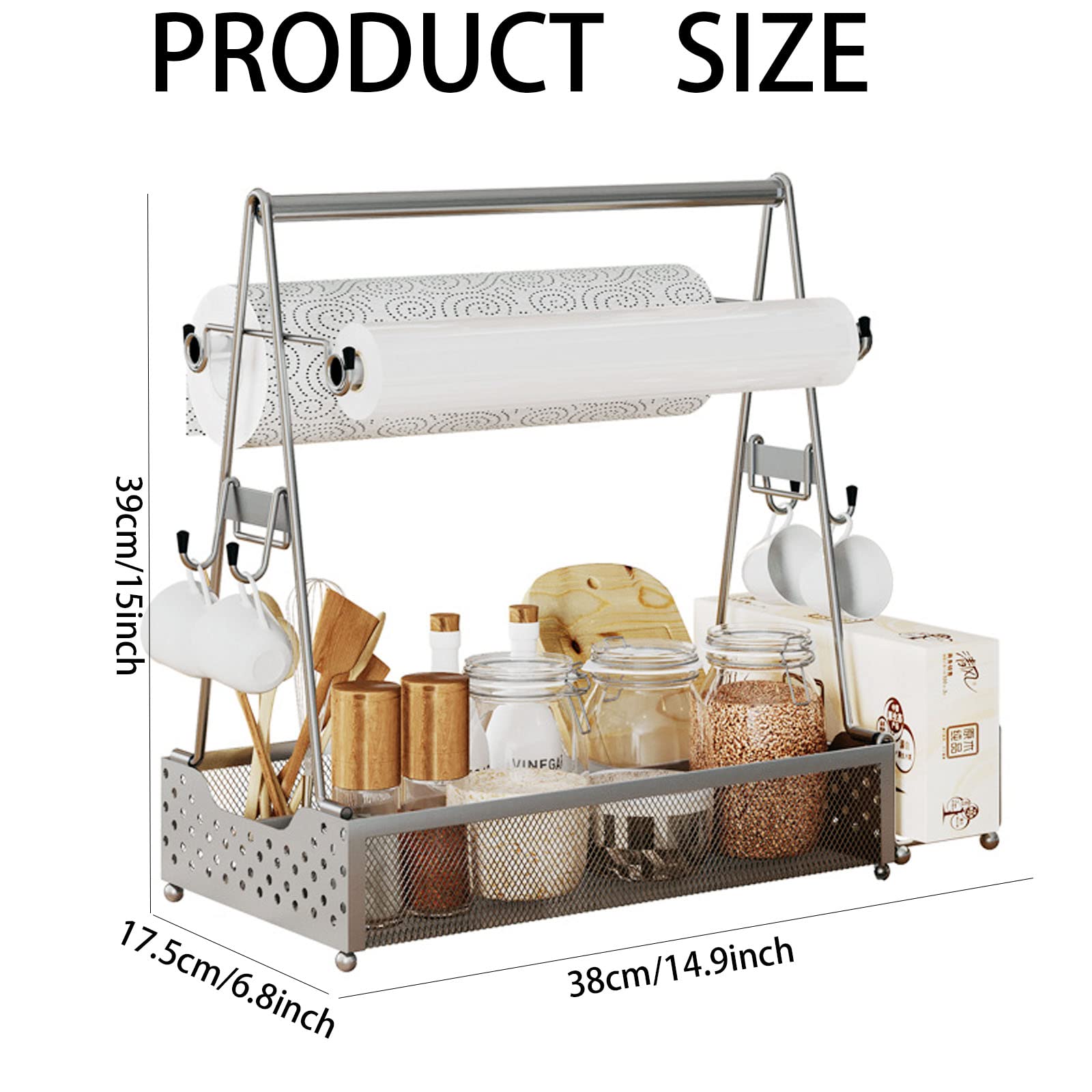 Silverware Caddy,Utensil Cutlery Caddy with 4 Compartments,BBQ Tools Utensil Storage Caddy with Napkin Holder and 4 Hooks,Mesh Flatware Organizer for Outdoor Camping,Party,Restaurant and Kitchen