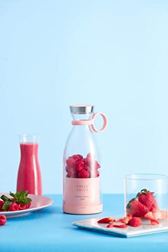 Marty Champ Portable Blender, Personal Size Blender for Juice, Shakes, and Smoothies, Wireless Charging with Four Blades, Mini Blender Travel Bottle (PINK)