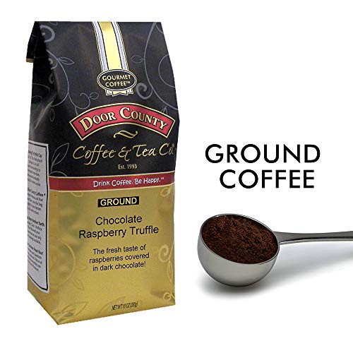 Door County Coffee - Chocolate Raspberry Truffle, Chocolate Raspberry Truffle Flavored Ground Coffee - Medium Roast, 10 oz Bag