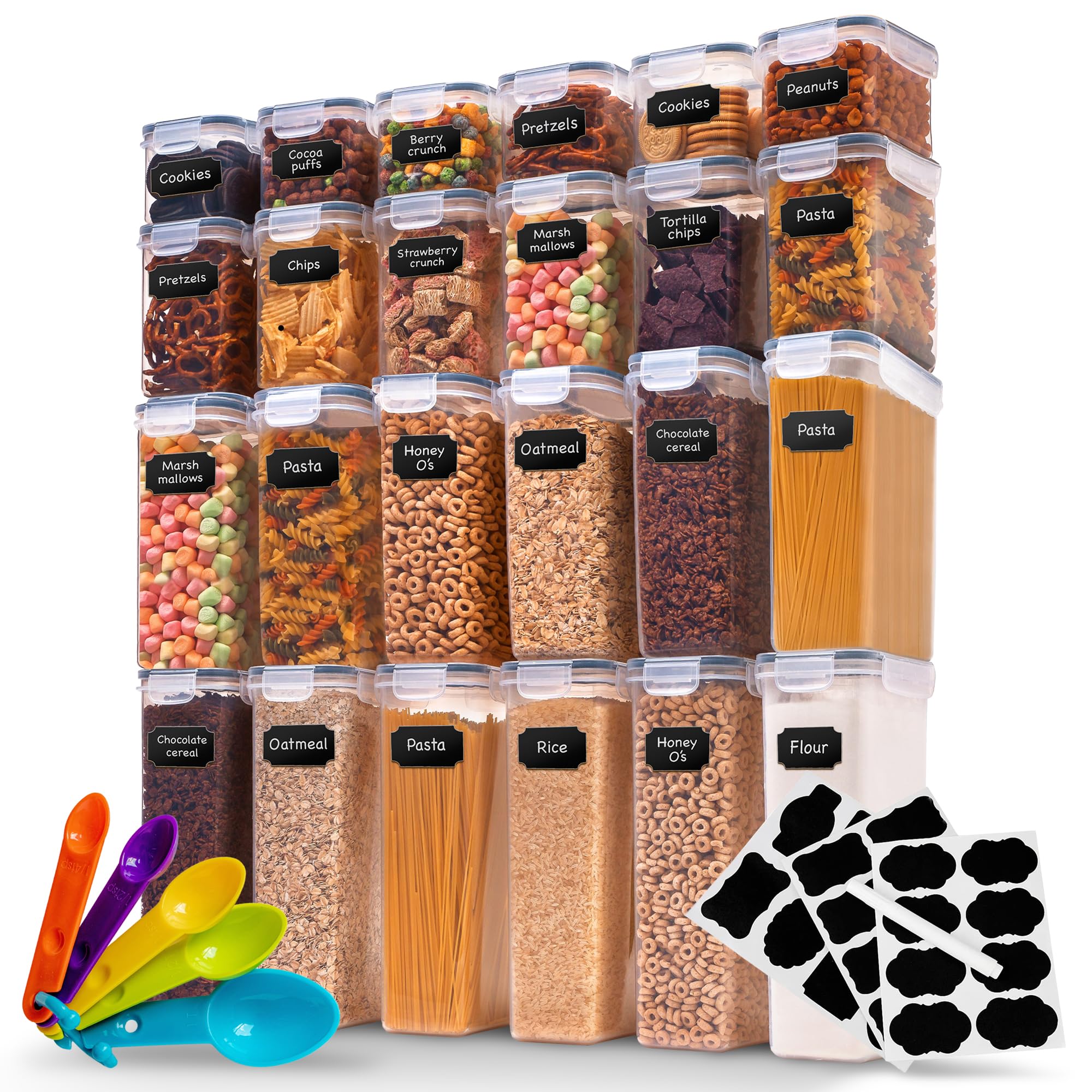 Cheer Collection Airtight Food Storage Containers Set of 24, Pantry Organizers and Storage, Stackable Food Storage Containers with Lids, Dry Food Storage Containers for Flour, Sugar, Pasta & More