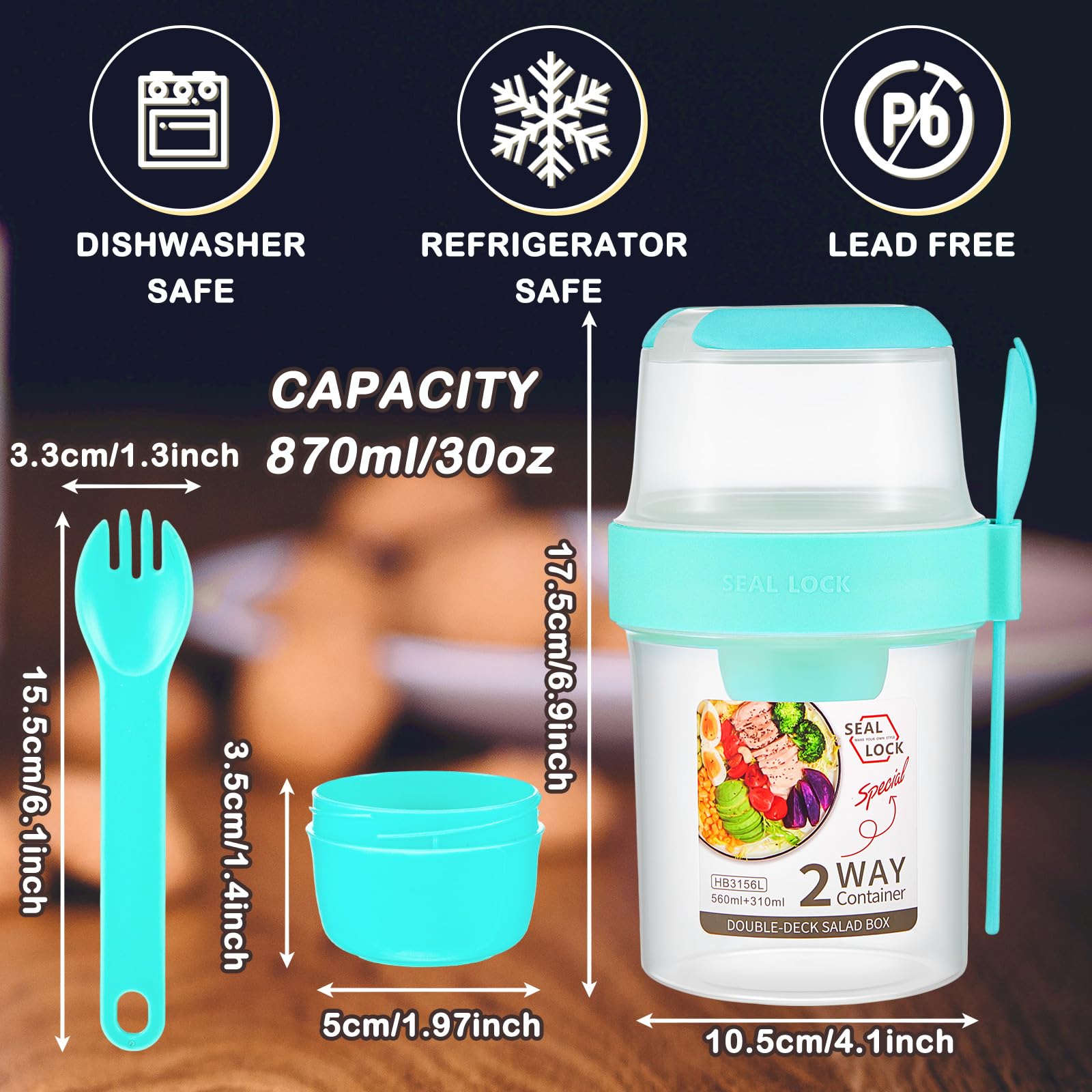 Roshtia 6 Pack 30 oz Yogurt Parfait Cups with Lids Reusable Parfait Cups with Lid and Fork plastic Salad Shaker Cup Container Cereal Overnight Oats Snack Parfait Containers for Breakfast Dessert
