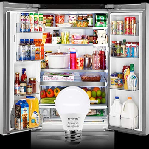 YukiHalu, LED Refrigerator Light Bulb 60W Equivalent A15 Appliance Fridge Bulbs, Waterproof 600 Lumen 7W 120V Daylight 5000K E26 Medium Base, Small Size Bulb for Damp Location, Not-Dim, 2-Pack