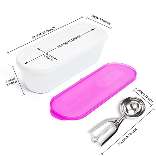 2 Quart Large Ice Cream Container with Lid and Stainless Steel Scoop, Double layer Freezer Storage Container Tub for sorbet and frozen yogurt or gelato, BPA FREE, Dishwasher Safe-Purple Lid