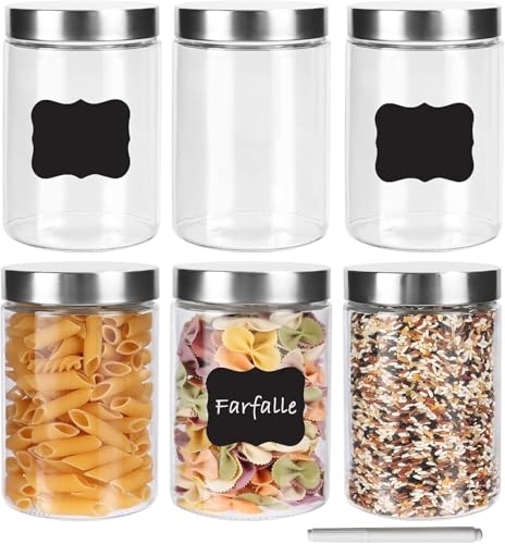 STARSIDE Clear Glass Jars with Stainless Steel Lids,Empty FoodStorage Canisters set,Food Storage Jars for Home Kitchen, Cookie, Candies,Coffee, Flour, Herbs, Grains (L-1.2 L)