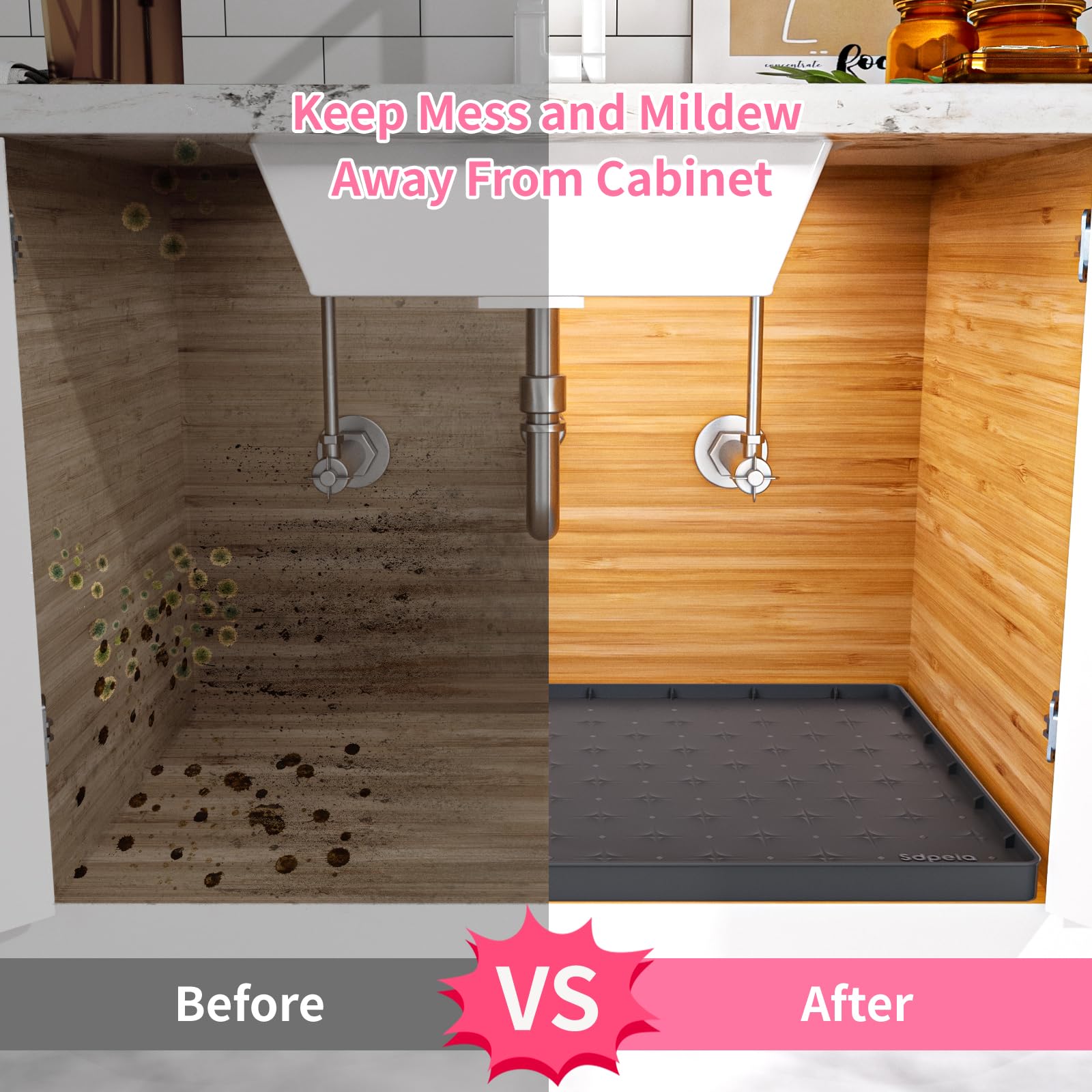 Sdpeia Under Sink Mat for [31" x 22"] Cabinet, Upgraded Silicone Waterproof Mat Kitchen Cabinet Liner Cabinet Protector Kitchen Organizers and Storage