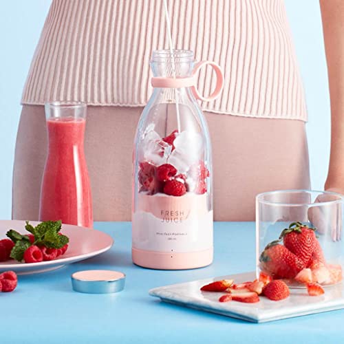 Marty Champ Portable Blender, Personal Size Blender for Juice, Shakes, and Smoothies, Wireless Charging with Four Blades, Mini Blender Travel Bottle (PINK)