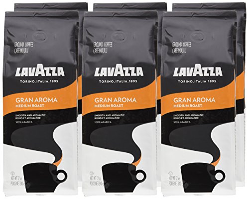 Lavazza Gran Aroma Ground Coffee Blend, Light Roast, 12-Ounce Bags (Pack of 6), Value Pack, Rich Flavor with Notes of Dried Fruit