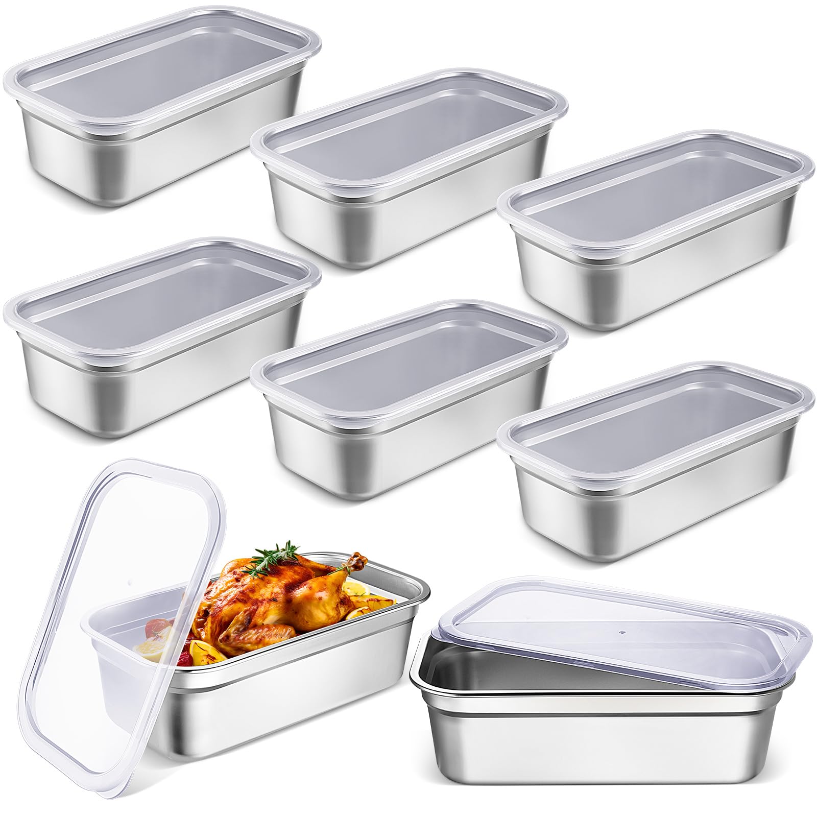 Suttmin 8 Pcs Stainless Steel Food Storage Containers with Lids 1/3 Size Hotel Pans Chicken Food Grade Pans Metal Meal Food Containers for Restaurant Stackable Kitchen Freezer Buffet(4 Inch Deep)