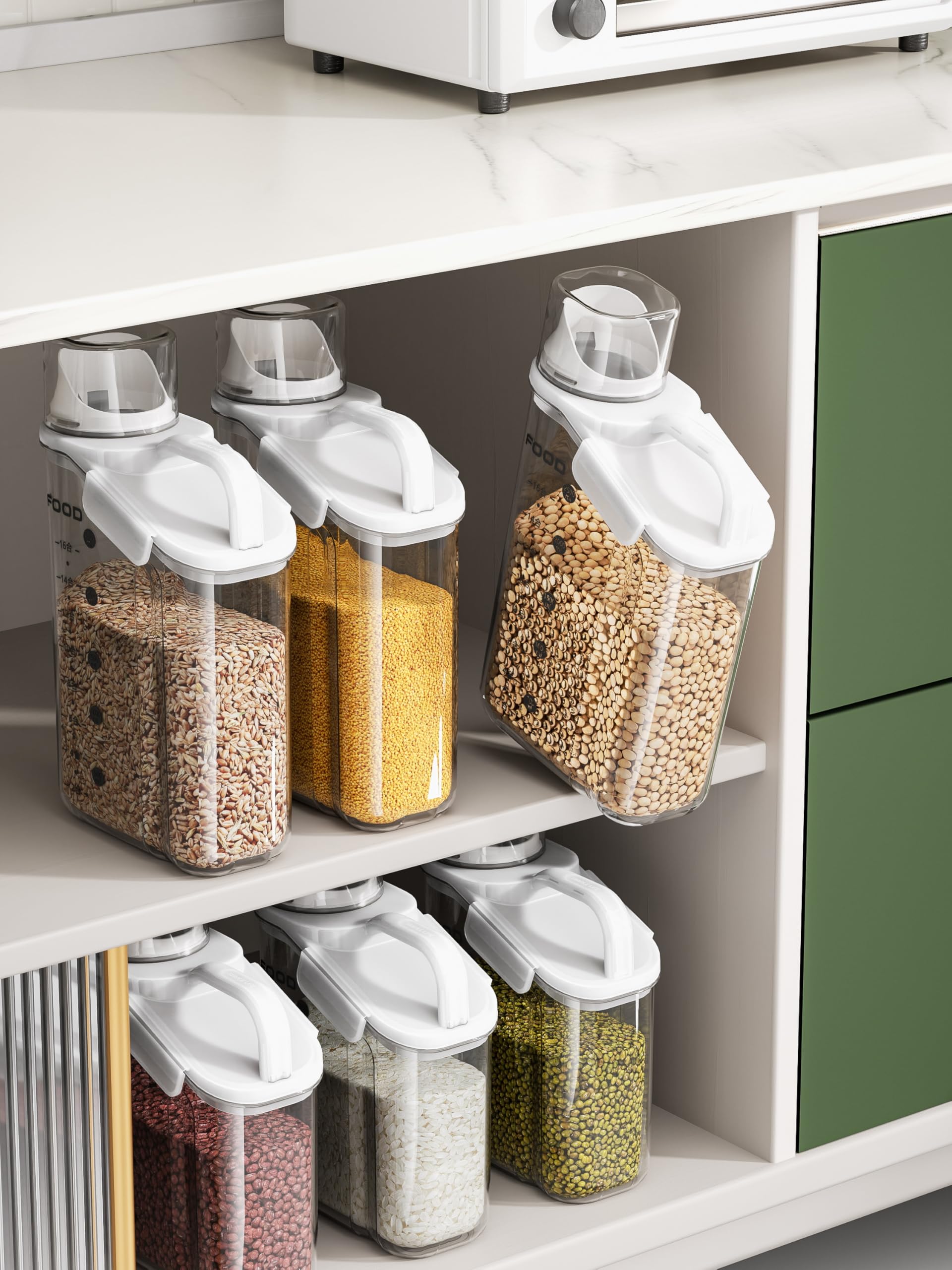 Total 2 items Cereal Containers Storage,Each2.5L Airtight Large Dry Food Storage .1 Blue 1 White.with Measuring Cup,BPA Free Plastic Dispenser,Suitable for Storing Grains Flour and Various Foods.