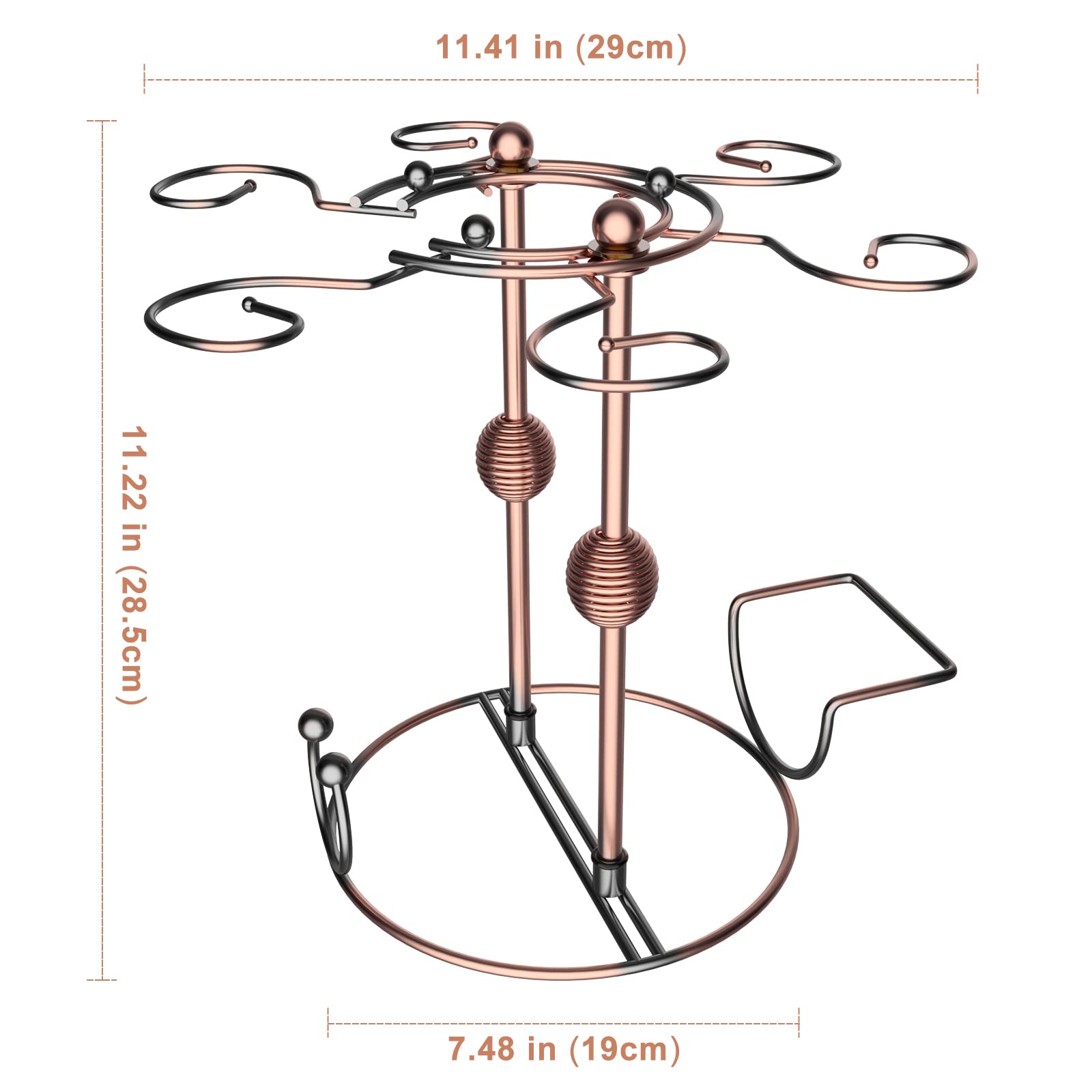Misounda Wine Glass Rack - with 6 Hooks Metal Wine Glass Holder,Freestanding Wine Glass Holders and Display Racks,Wine Rack Wine Bottle Holder,Wine Glass Storage for Bar, Kitchen, Restaurant - Bronze