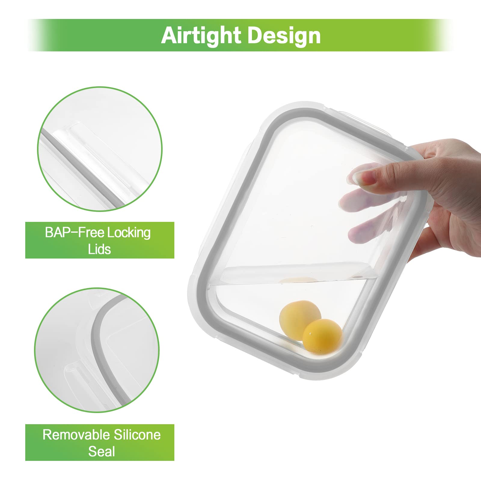 HOMBERKING Glass Food Storage Containers with Lids, [18 Piece] Glass Meal Prep Containers, Airtight Glass Lunch Bento Boxes, BPA-Free & Leak Proof (9 lids & 9 Containers) - Grey