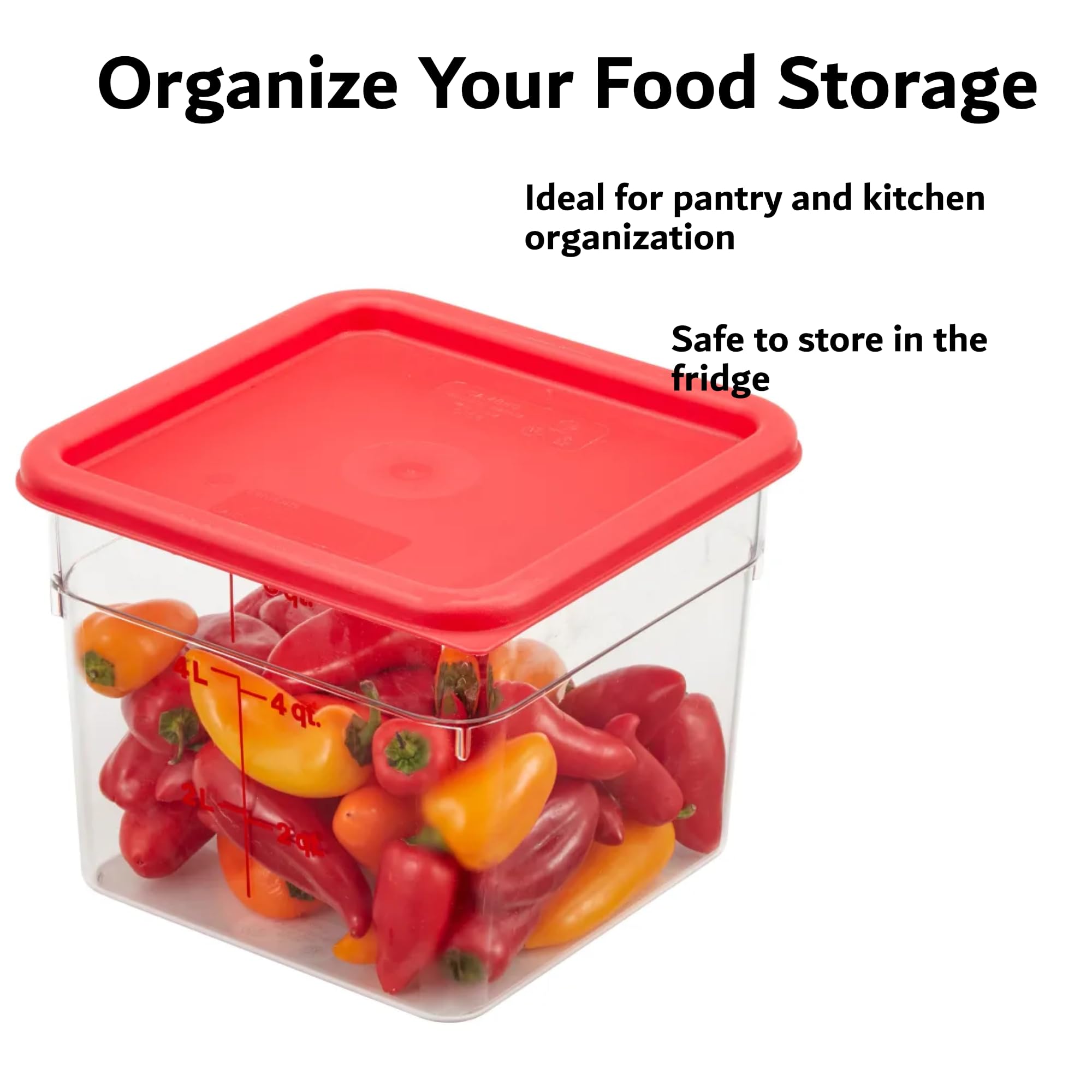 Lumintrail Cambro 6 Quart CamSquare Plastic Storage Container, Translucent, and Red Lid, Bundle with a Measuring Spoon Set (6SFSPP190), BPA Free Plastic